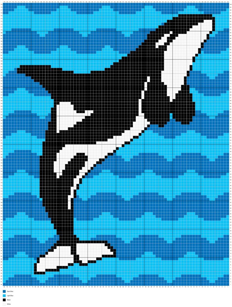 Ocean Orca Whale C2C Crochet Pattern & Free Graph - Magic Yarn Pixels