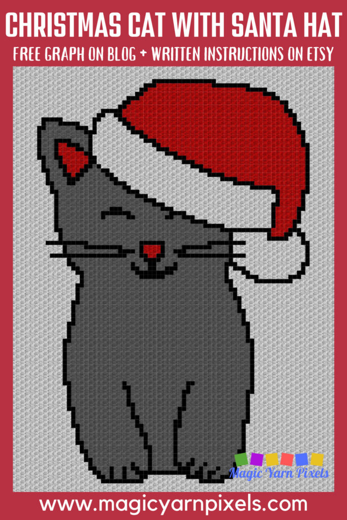 Christmas Cat with Santa Hat C2C Crochet Pattern & Free Graph - Magic ...