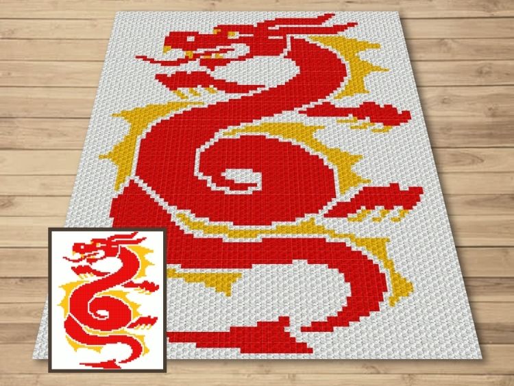 Chinese Dragon C2C Crochet Pattern & Free Graph - Magic Yarn Pixels