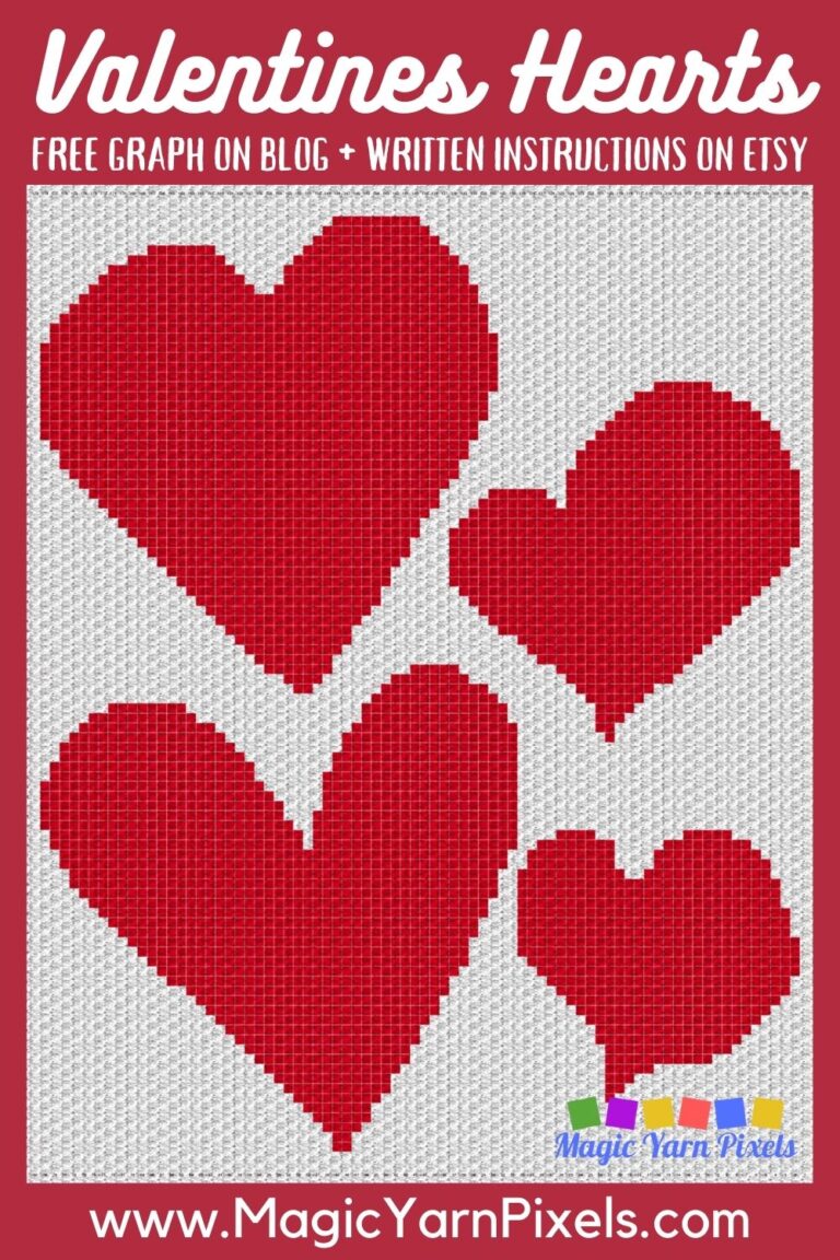 Valentines Hearts C2C Crochet Pattern & Free Graph - Magic Yarn Pixels
