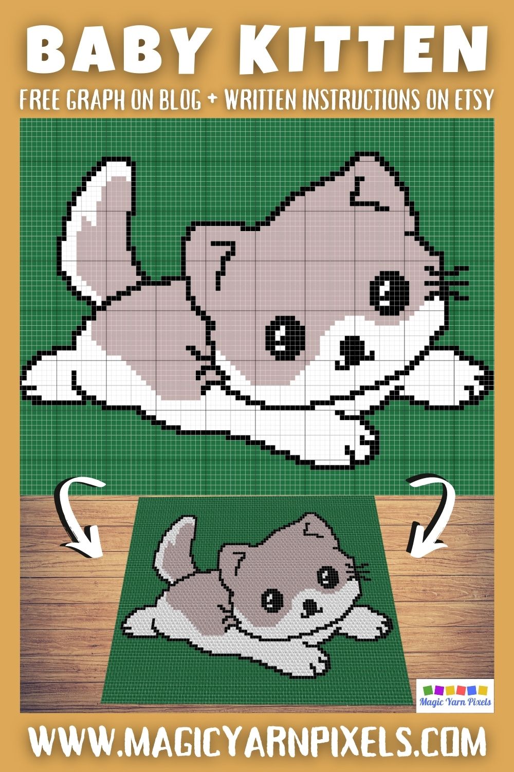 Baby Kitten C2C Crochet Pattern & Free Graph - Magic Yarn Pixels