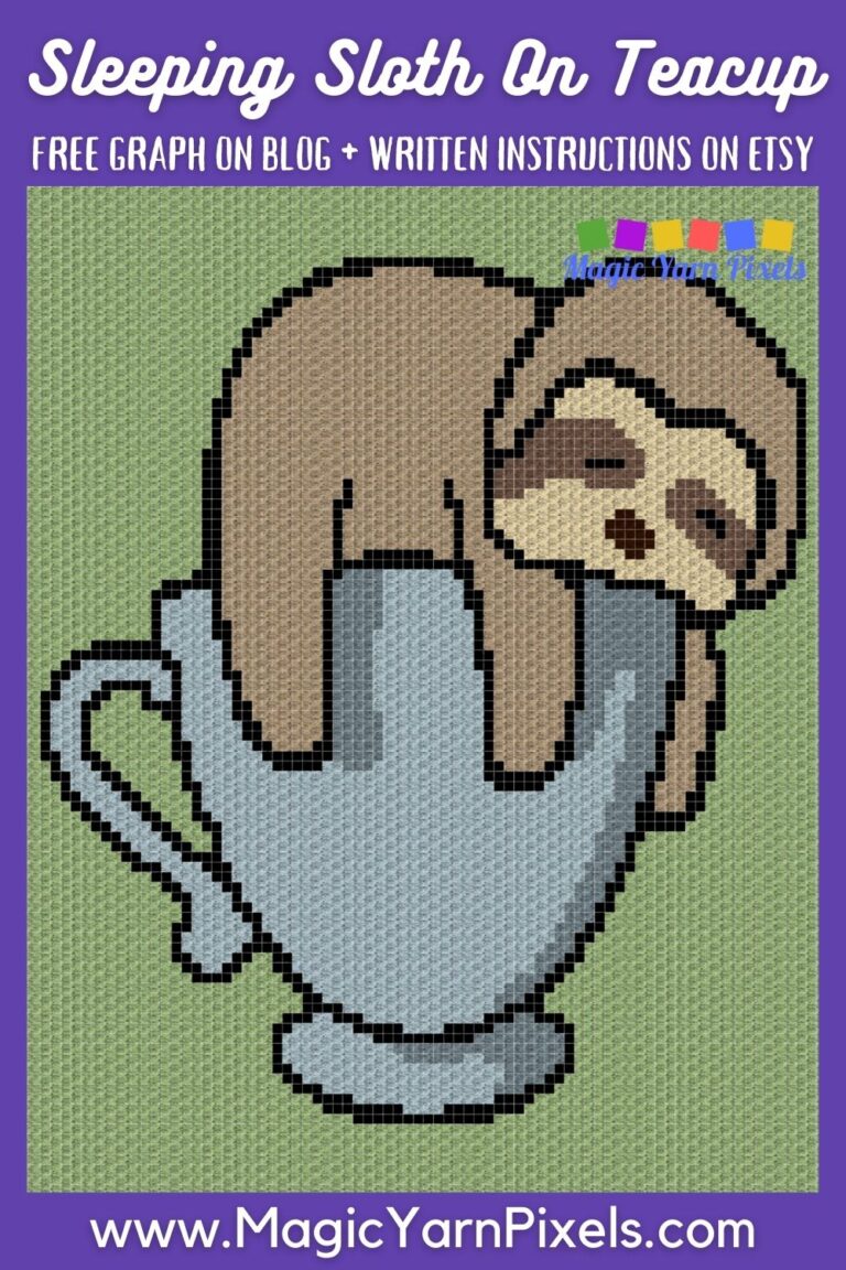 Sleeping Sloth On Teacup C2C Crochet Pattern & Free Graph - Magic Yarn ...
