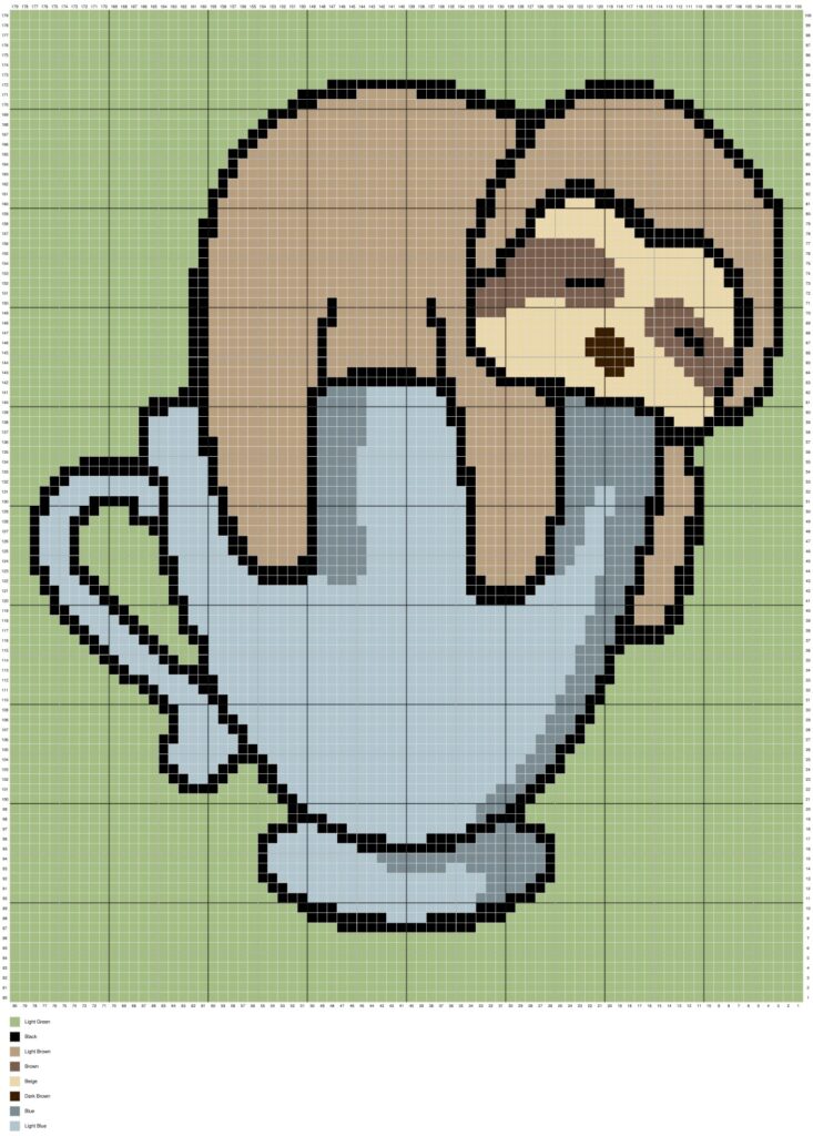 Sleeping Sloth On Teacup C2C Crochet Pattern & Free Graph - Magic Yarn ...