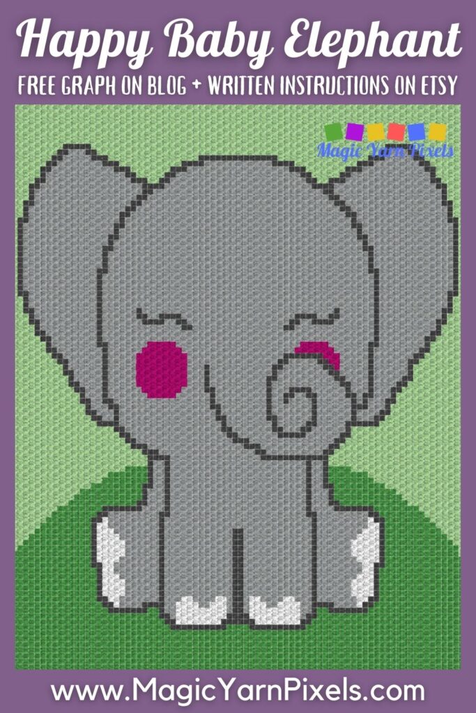 Happy Baby Elephant C2C Crochet Pattern & Free Graph - Magic Yarn Pixels