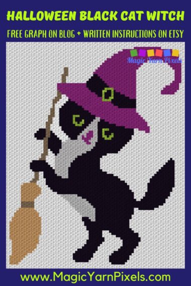 Halloween Black Cat Witch C2C Crochet Pattern & Free Graph - Magic Yarn ...