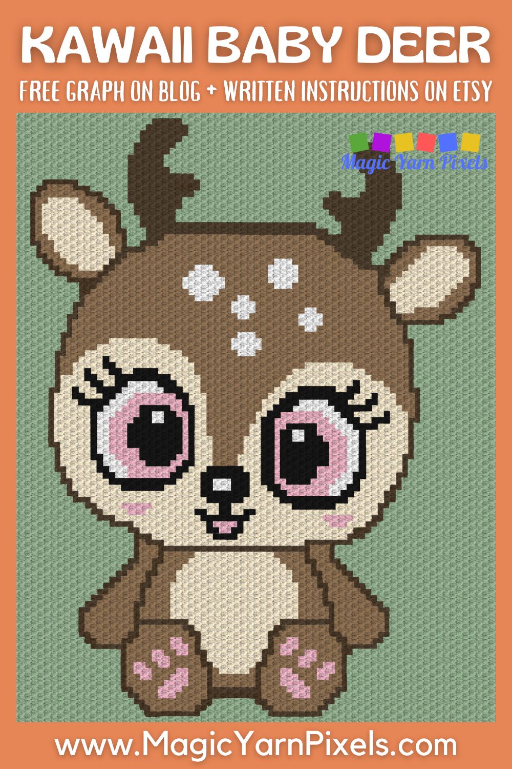 Kawaii Baby Deer C2C Crochet Pattern & Free Graph - Magic Yarn Pixels