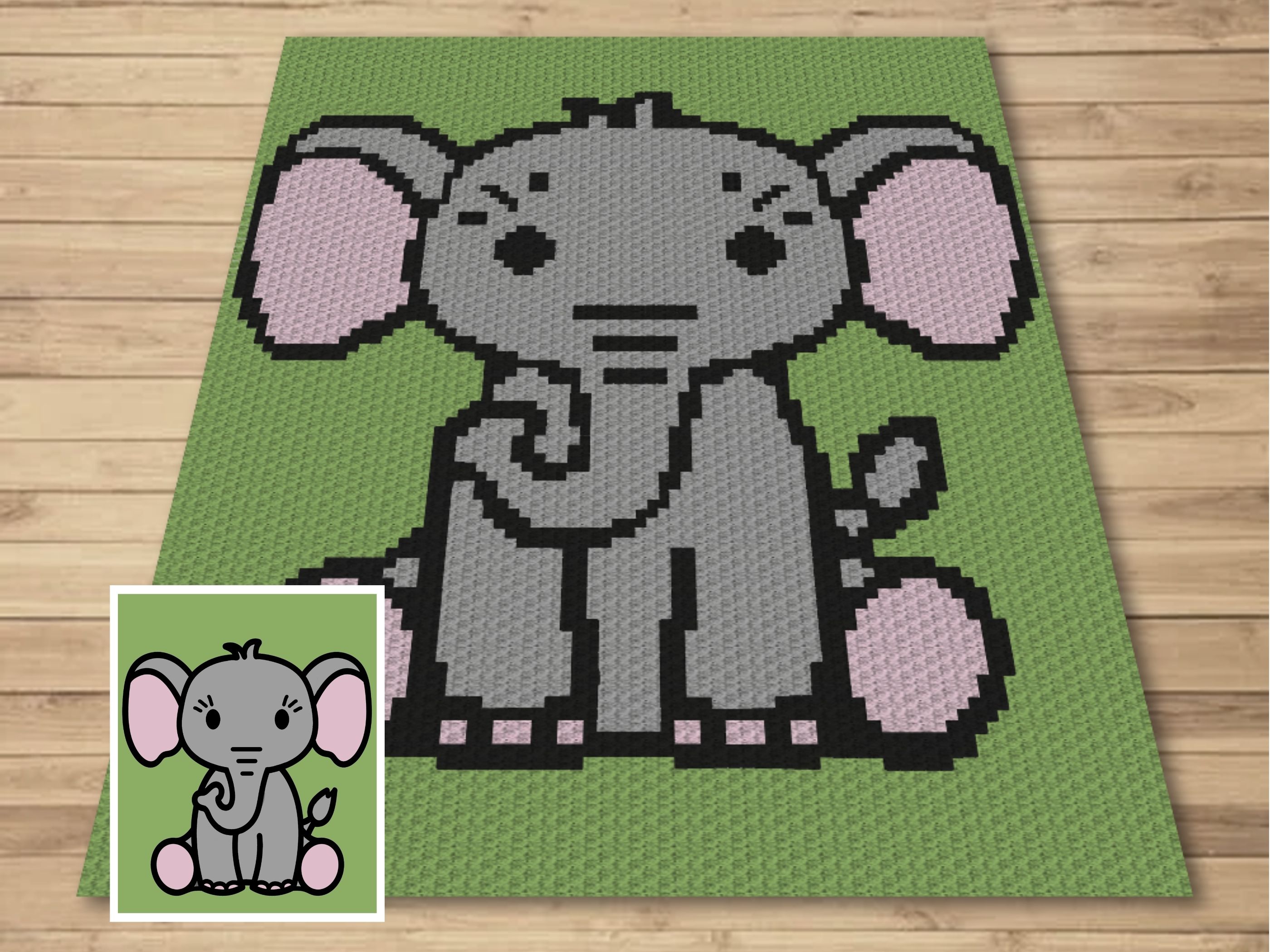 Cute Baby Elephant C2C Crochet Pattern & Free Graph - Magic Yarn Pixels
