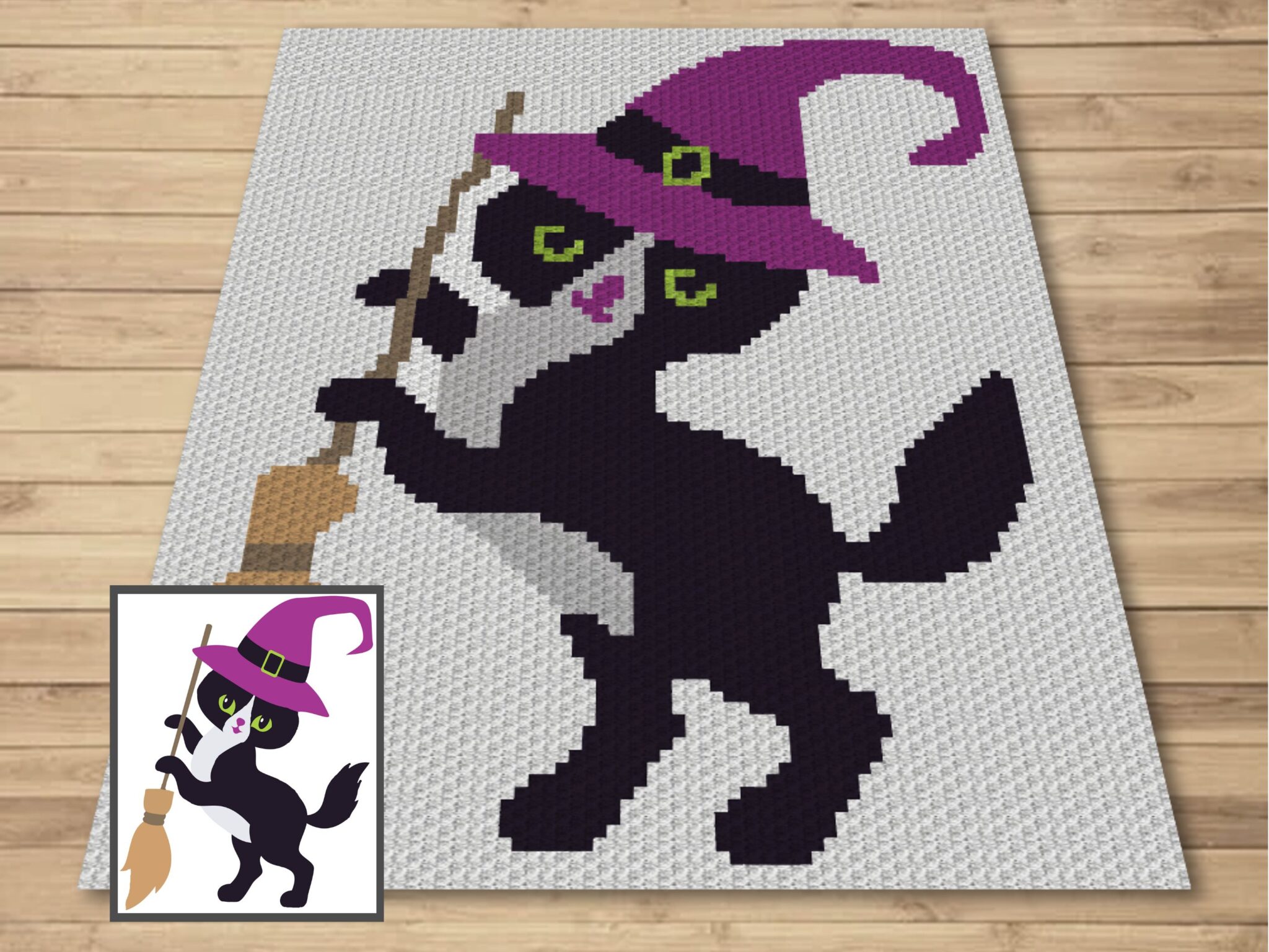 Halloween Black Cat Witch C2C Crochet Pattern & Free Graph - Magic Yarn ...