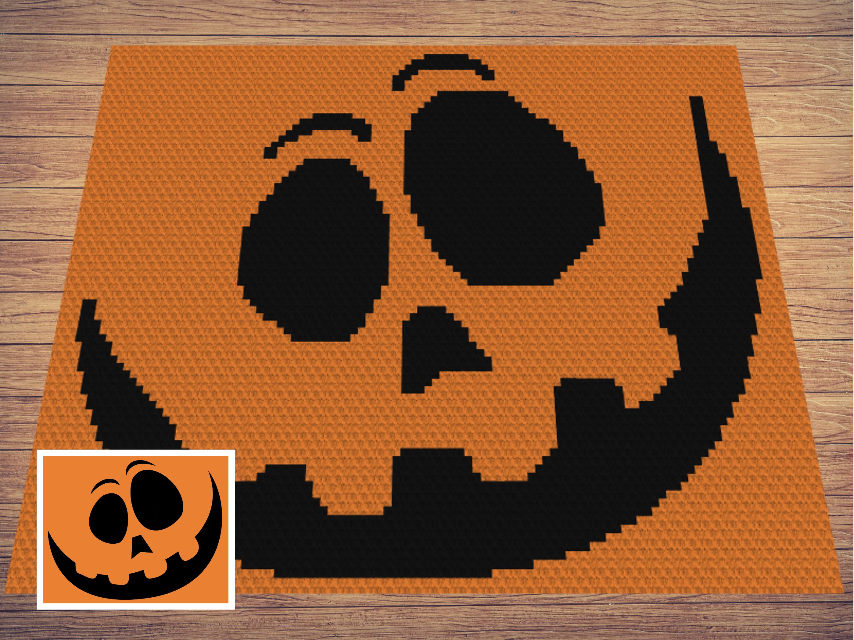 Halloween Pumpkin Face C2C Crochet Pattern & Free Graph - Magic Yarn Pixels