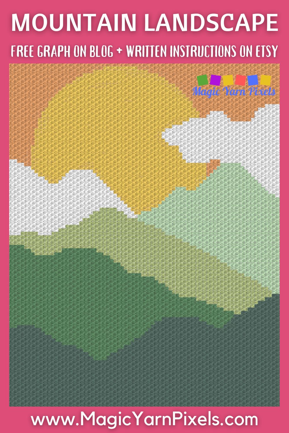 Mountain Landscape C2C Crochet Pattern & Free Graph - Magic Yarn Pixels