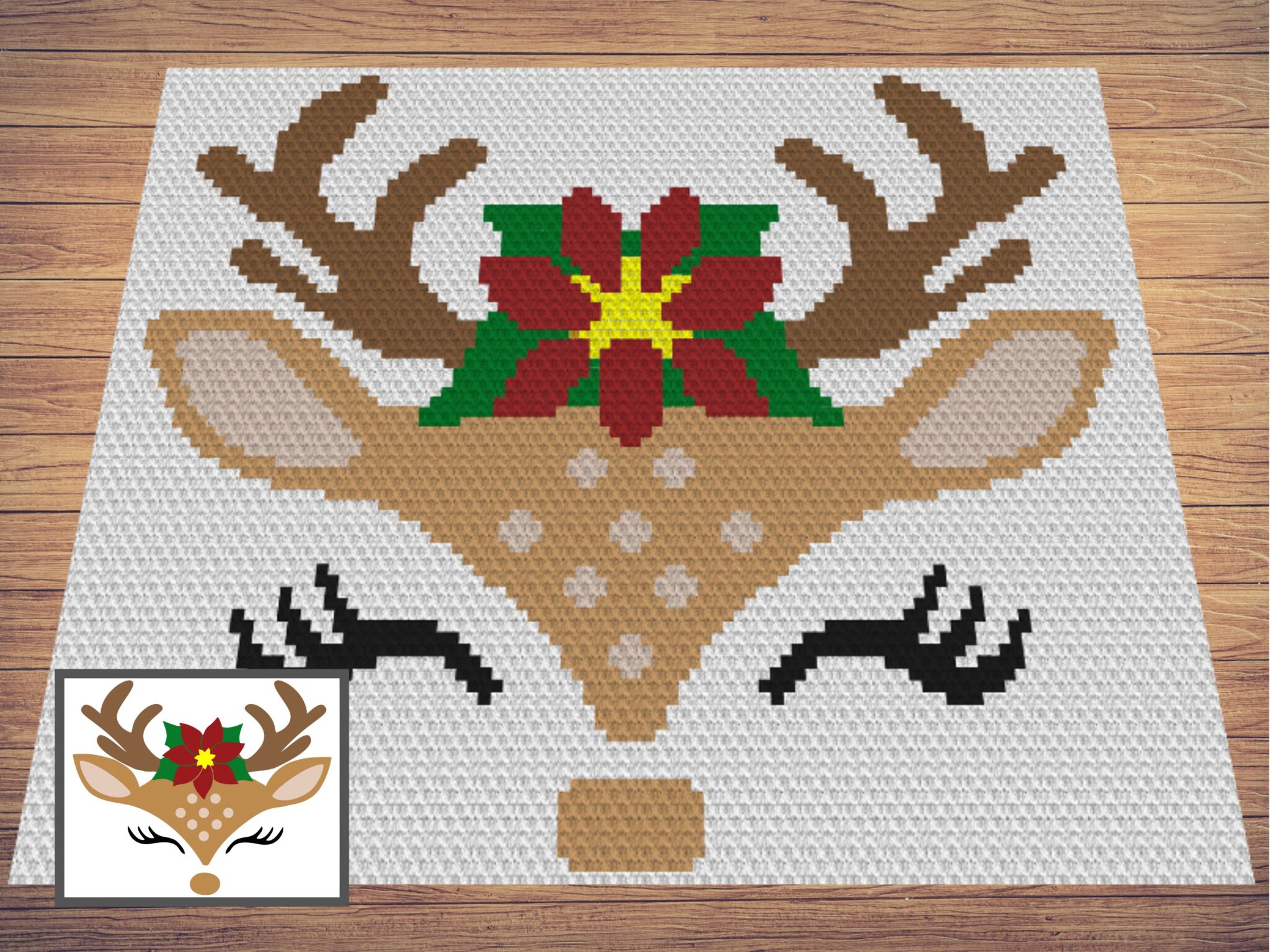 Christmas Reindeer Face C2C Crochet Pattern & Free Graph - Magic Yarn ...