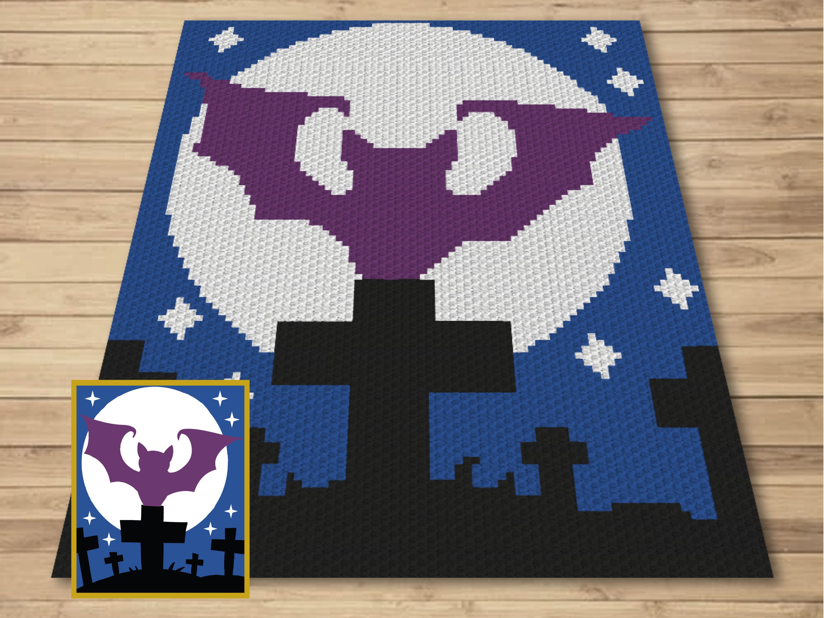 Halloween Moonlight Bat C2C Crochet Pattern & Free Graph - Magic Yarn ...