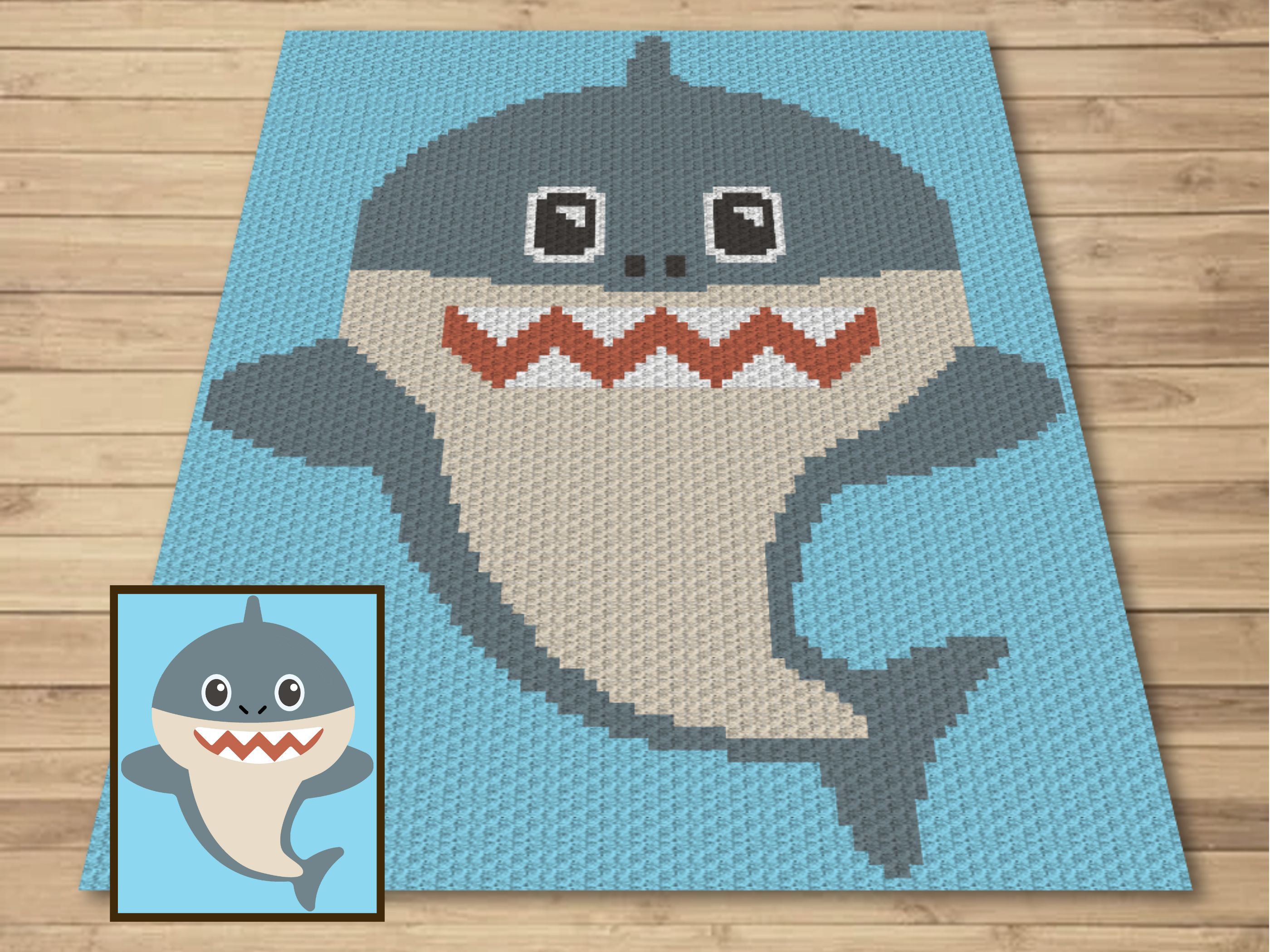 Cute Baby Shark C2C Crochet Pattern & Free Graph - Magic Yarn Pixels