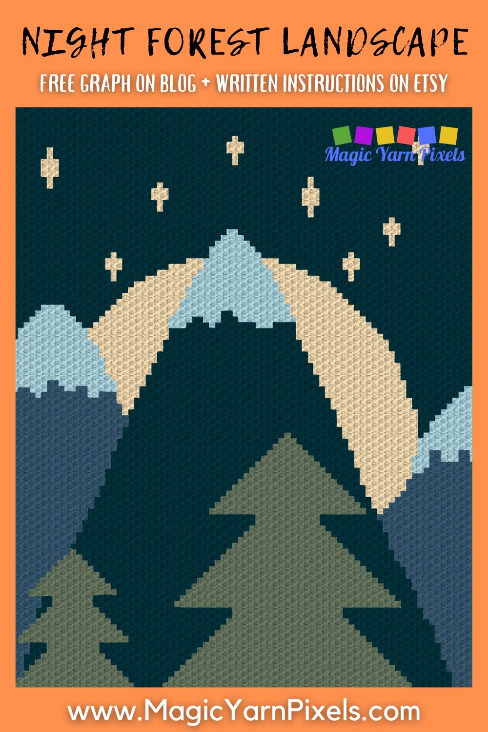Night Forest Landscape C2C Crochet Pattern & Free Graph - Magic Yarn Pixels