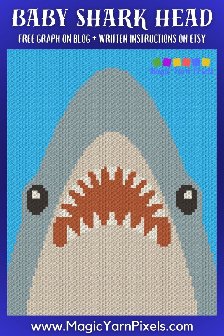 Baby Shark Head C2C Crochet Pattern & Free Graph - Magic Yarn Pixels