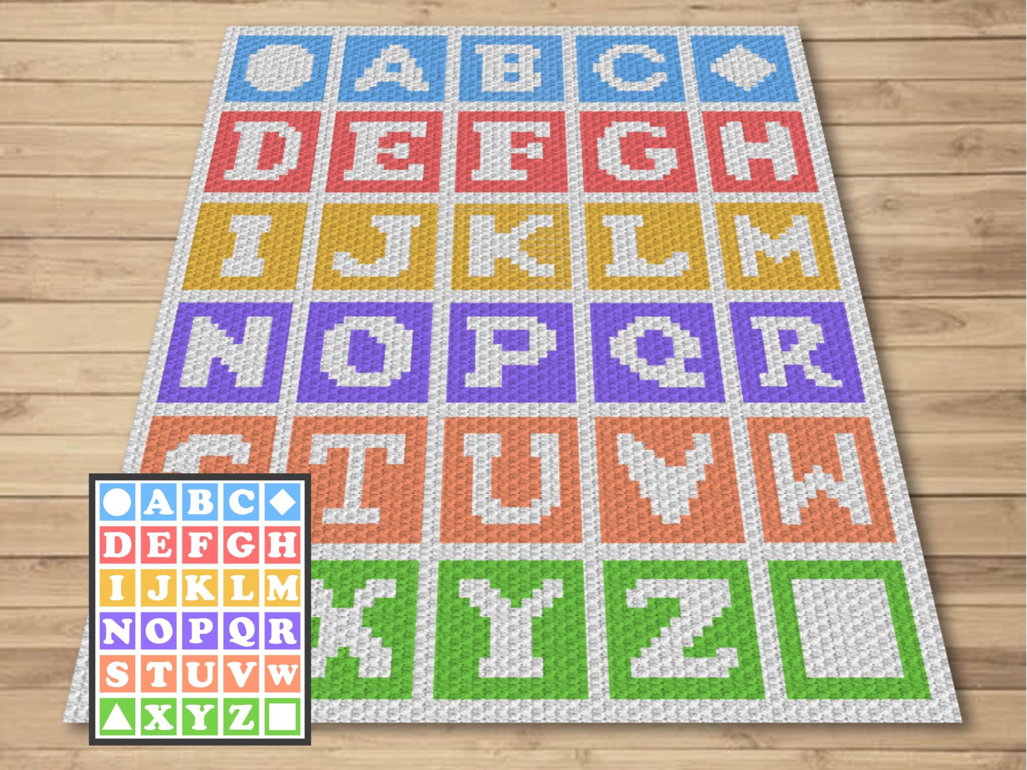 Baby Alphabet Mosaic C2C Crochet Pattern & Free Graph - Magic Yarn Pixels