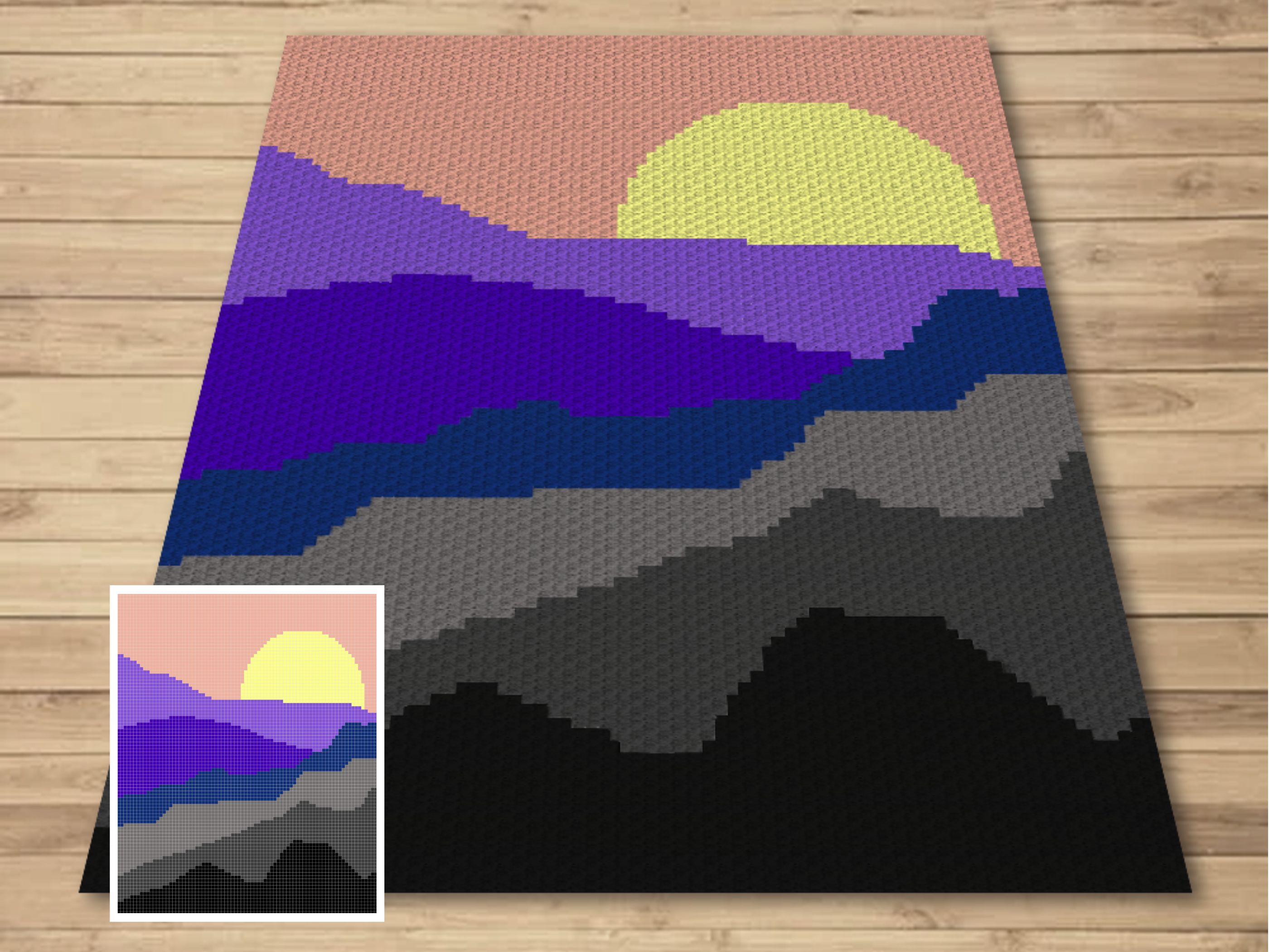 Mountain Sunset C2C Crochet Pattern & Free Graph - Magic Yarn Pixels