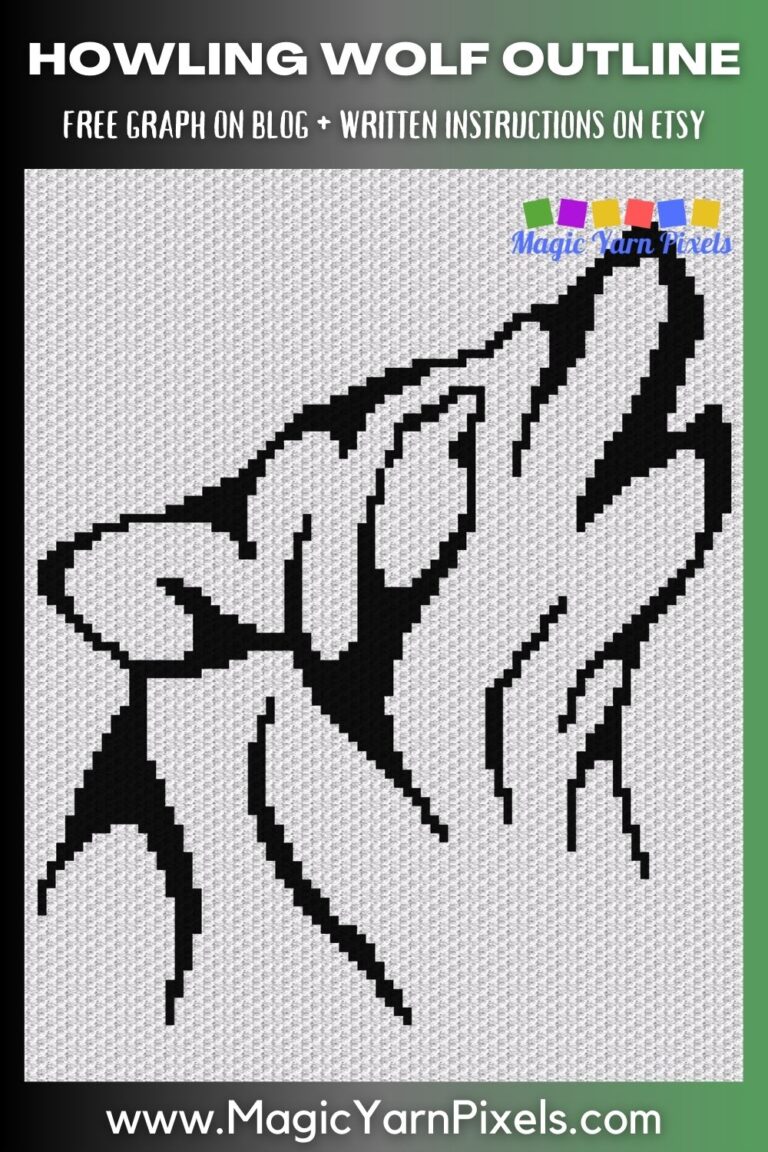 Howling Wolf Outline C2C Crochet Pattern & Free Graph - Magic Yarn Pixels