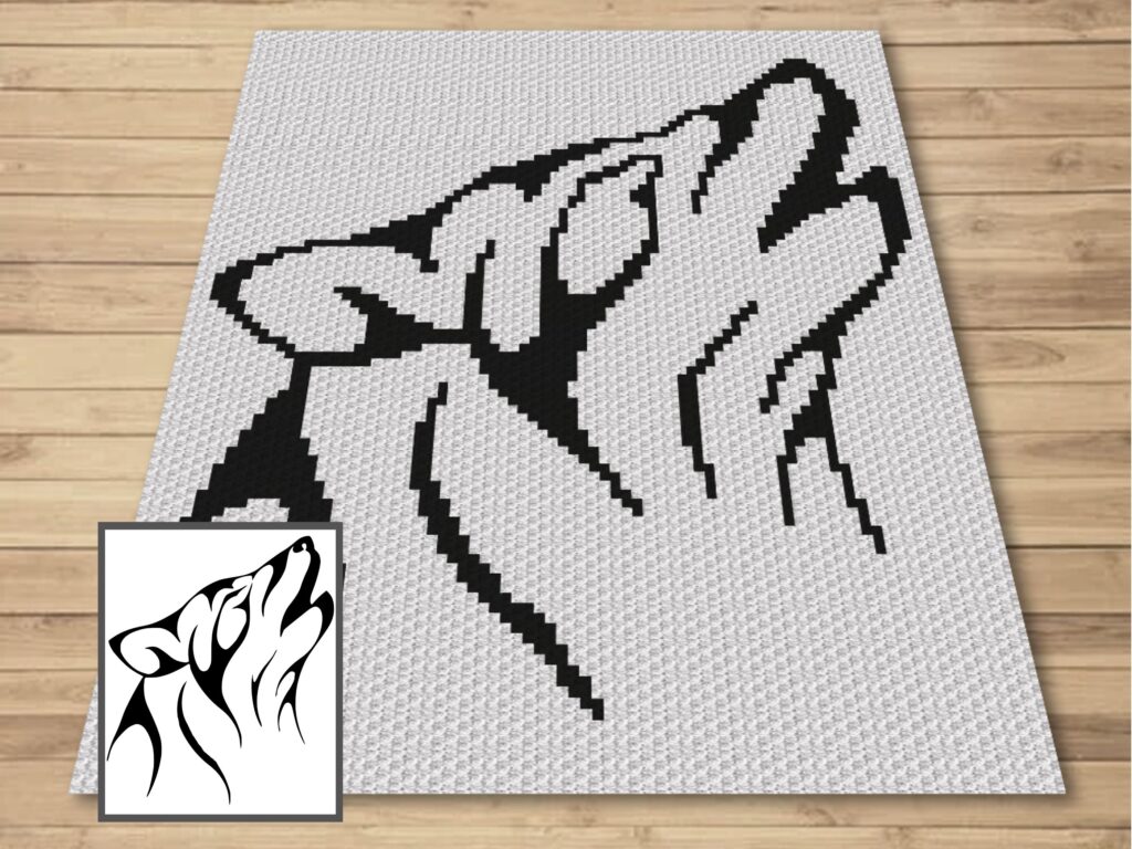 Howling Wolf Outline C2C Crochet Pattern & Free Graph - Magic Yarn Pixels