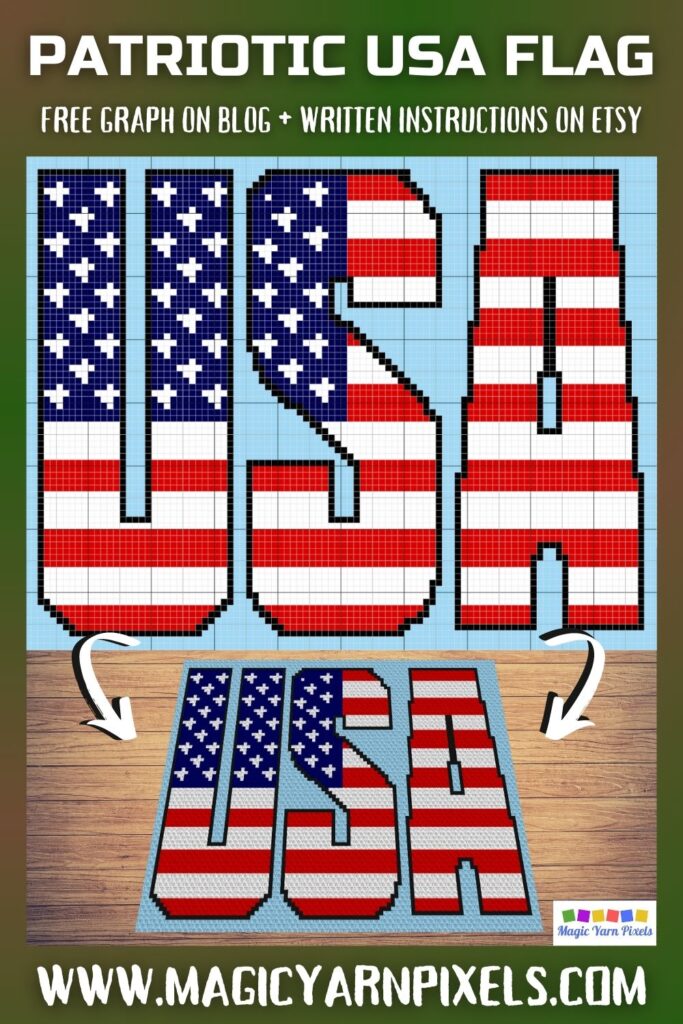 Patriotic USA Flag C2C Crochet Pattern & Free Graph - Magic Yarn Pixels