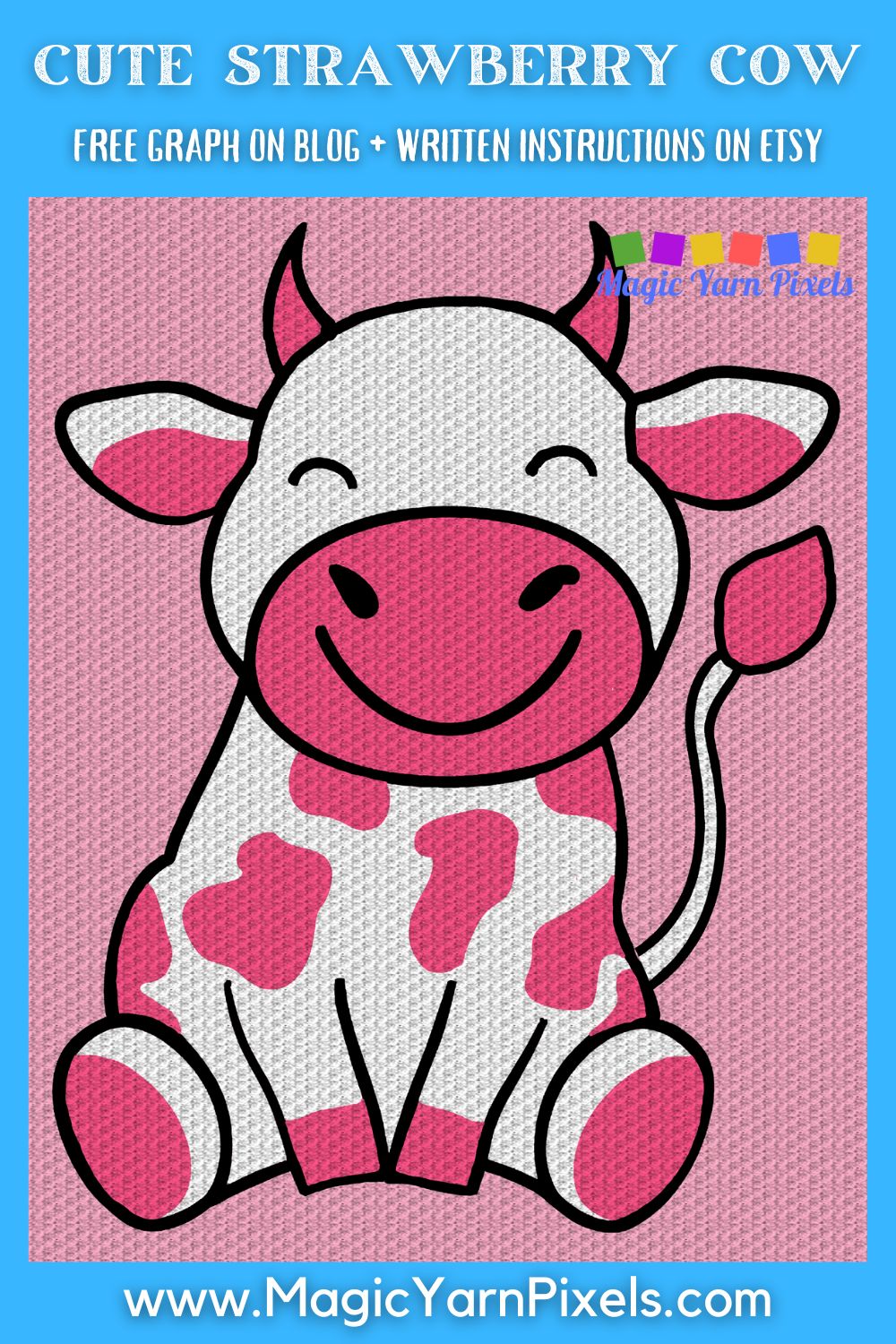 Cute Strawberry Cow C2C Crochet Pattern & Free Graph - Magic Yarn Pixels