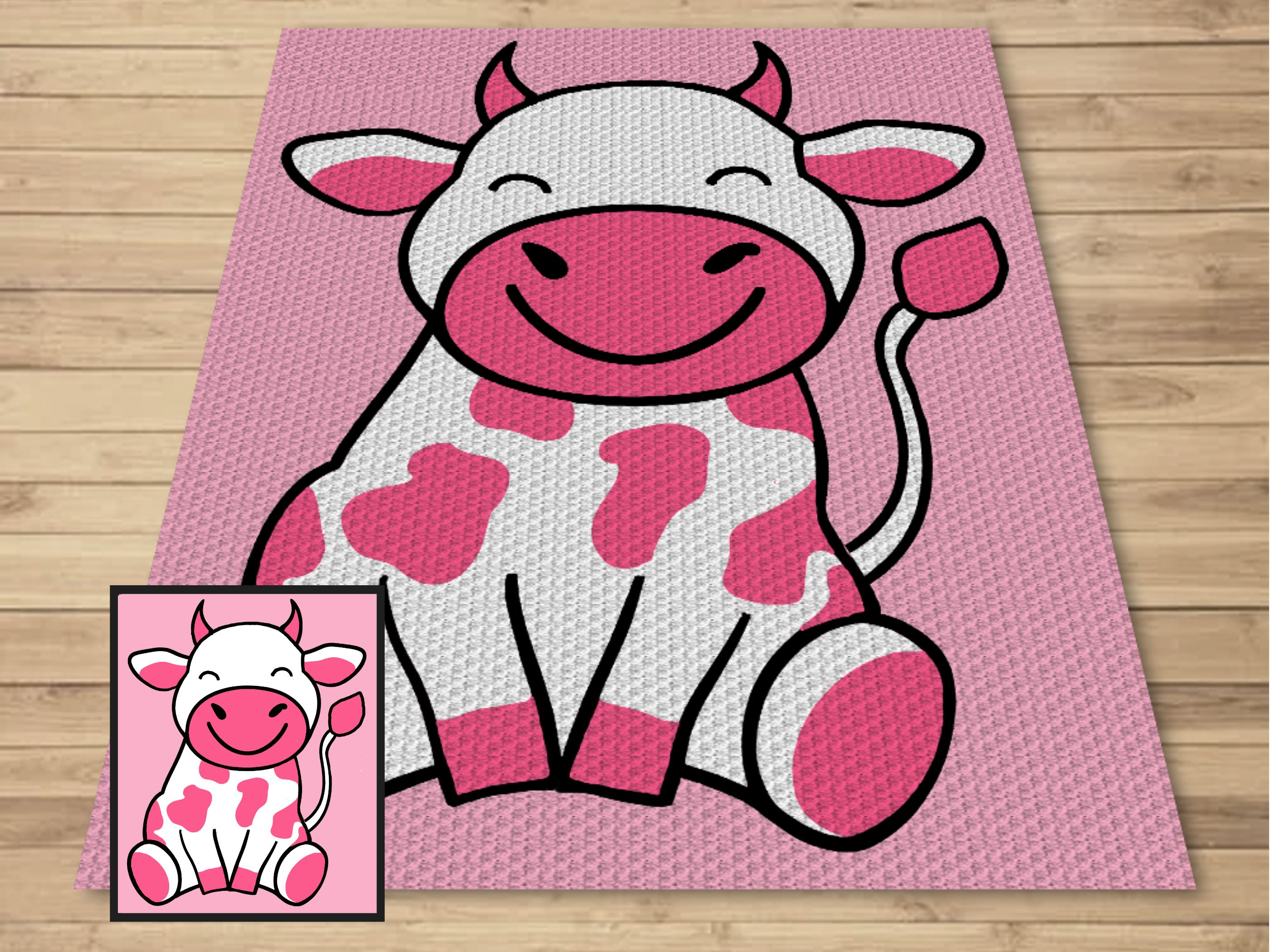 Cute Strawberry Cow C2C Crochet Pattern & Free Graph - Magic Yarn Pixels
