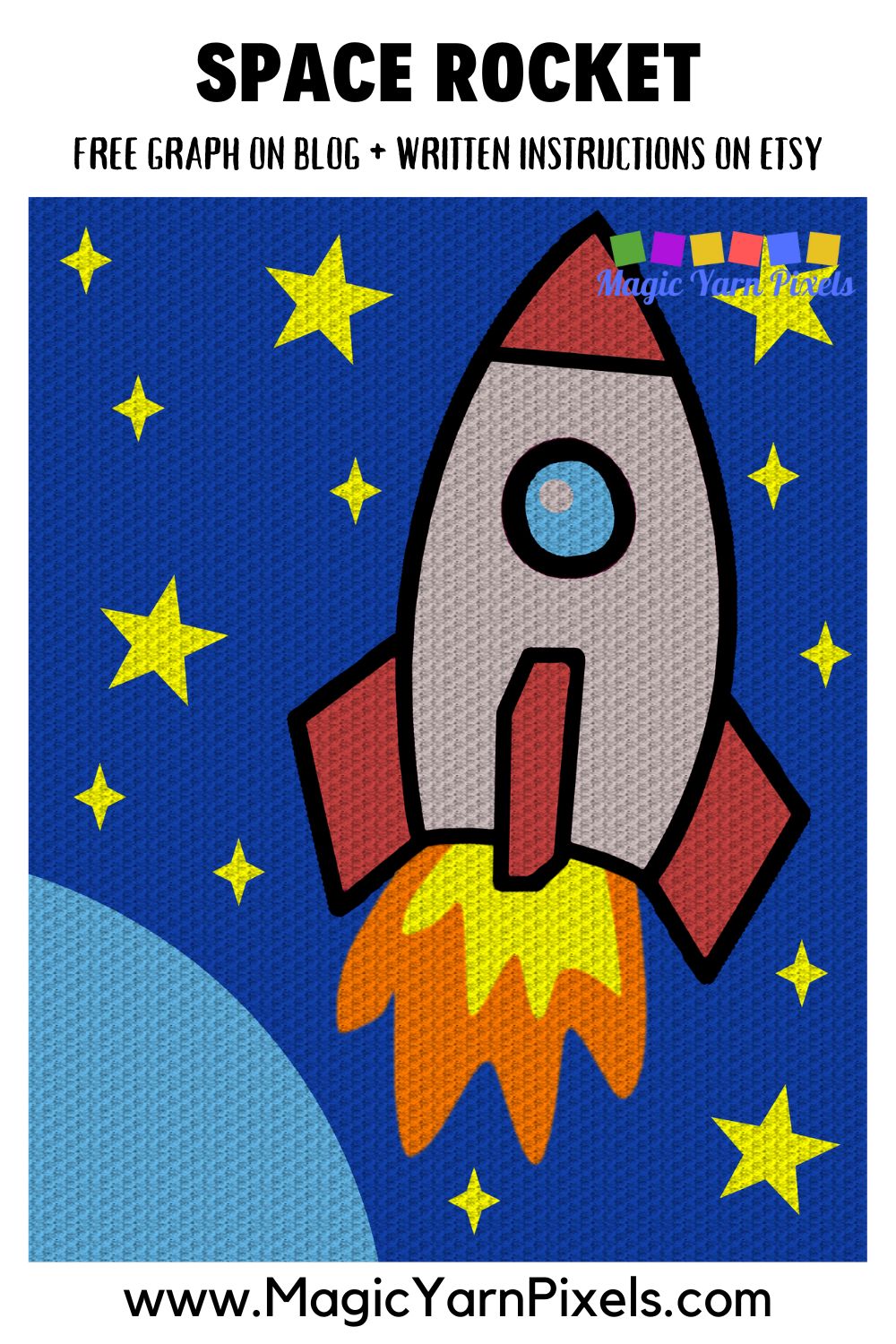 Space Rocket C2C Crochet Pattern & Free Graph - Magic Yarn Pixels